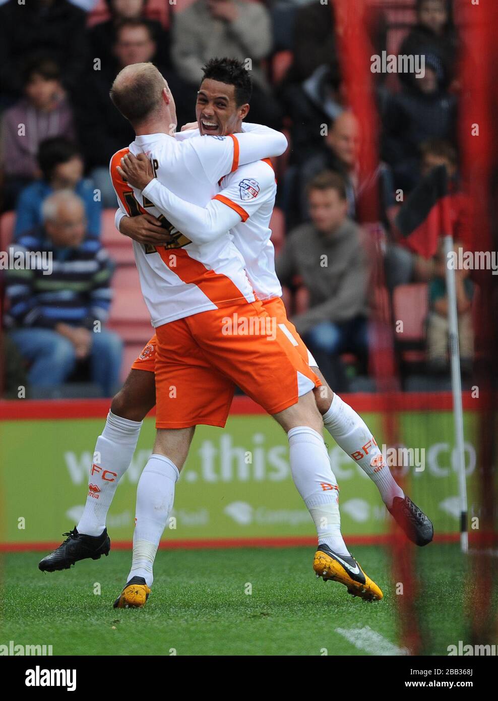 Blackpool's Neal Bishop celebrates scoring his side's second goal with ...