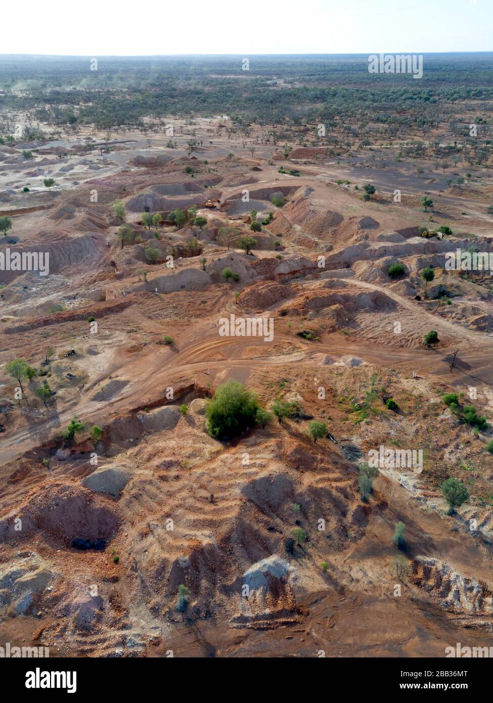 Aerial of the isolated opal mining village of Yowah in far Western ...