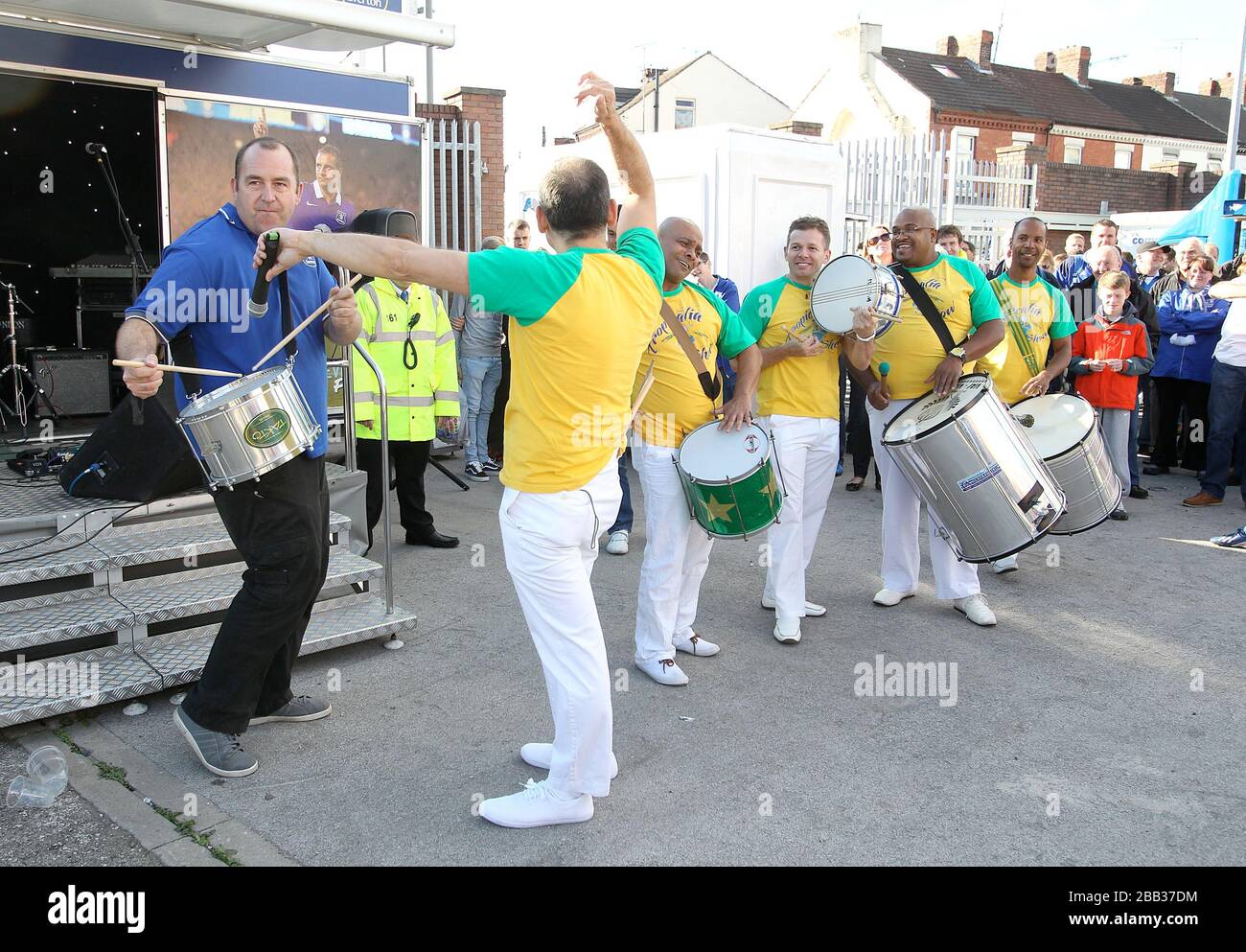 Everton's fans fiesta in the fan zone before the Barclays Premier ...