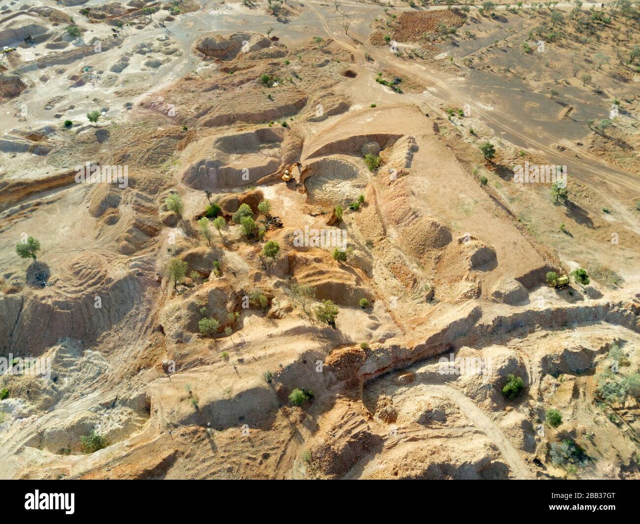 Aerial of the isolated opal mining village of Yowah in far Western ...