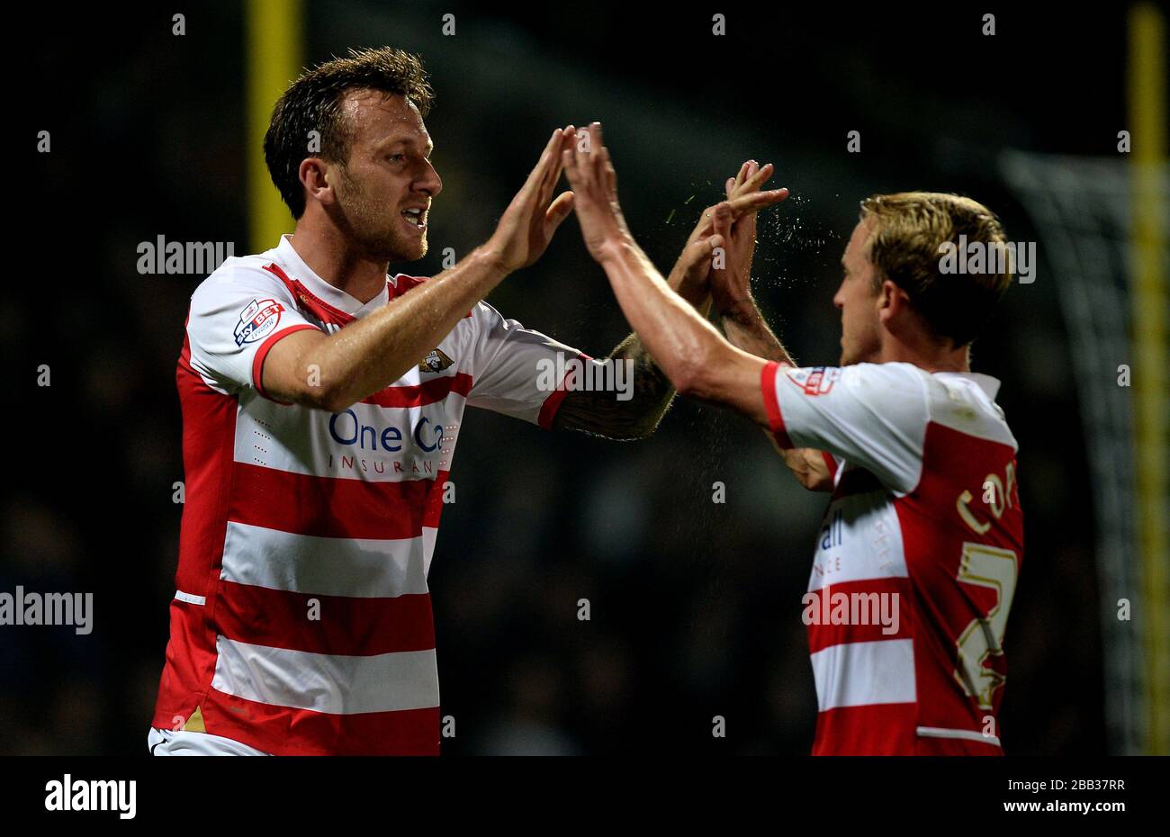 Doncaster rovers james coppinger celebrates scoring hi-res stock ...