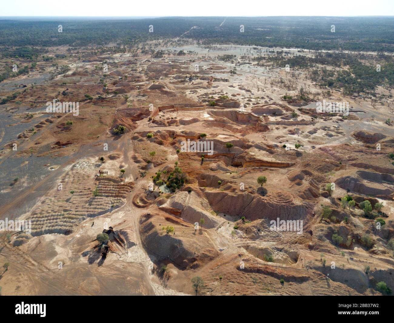 Aerial of the isolated opal mining village of Yowah in far Western ...