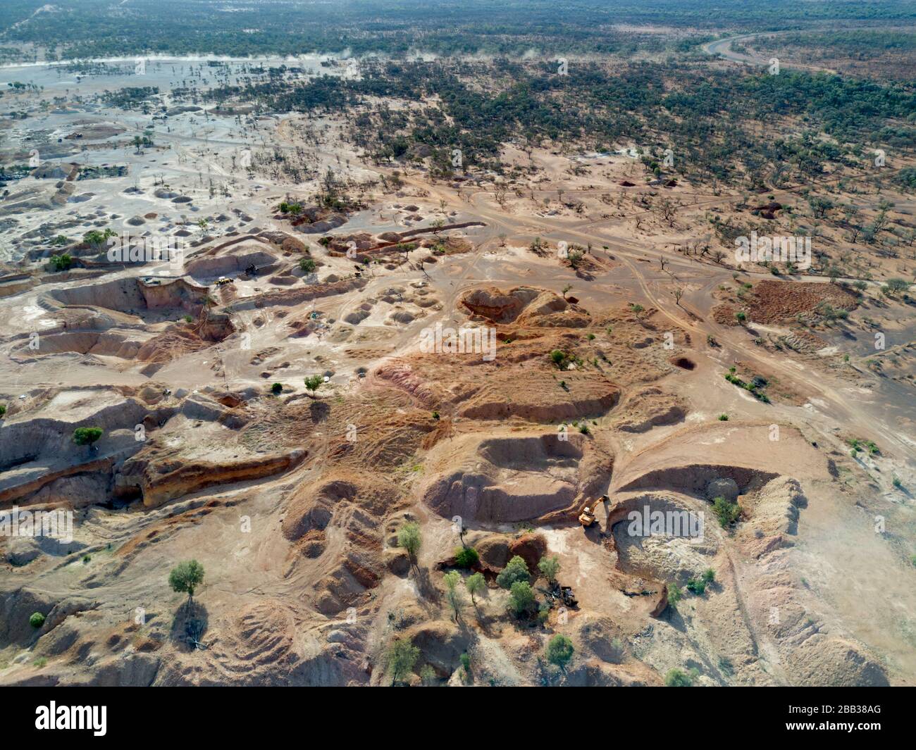Aerial of the isolated opal mining village of Yowah in far Western ...