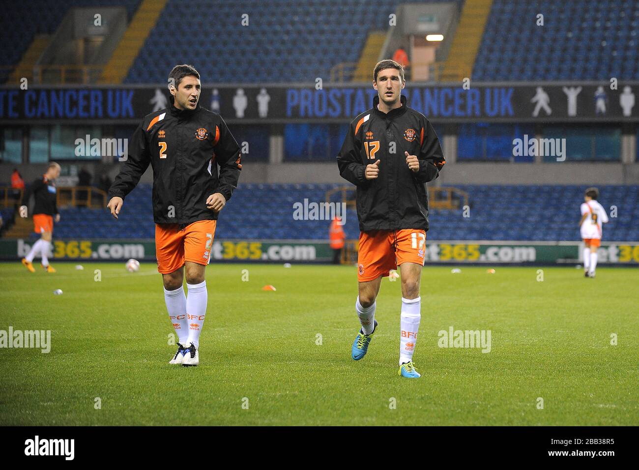 Blackpool's Bradley Orr (left) and Chris Basham during the warm up ...