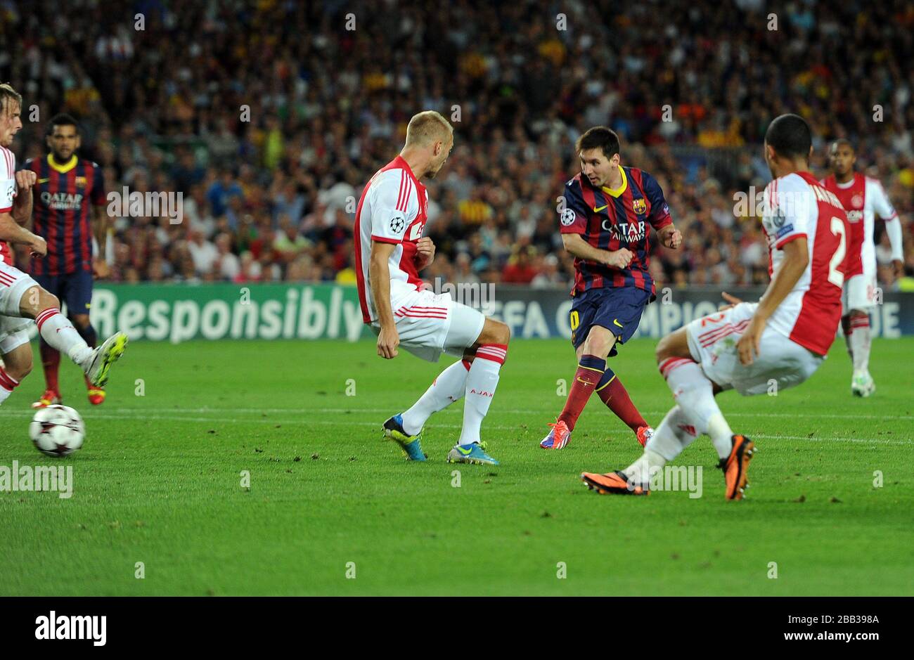 Barcelona's Lionel Messi scores his third goal Stock Photo - Alamy