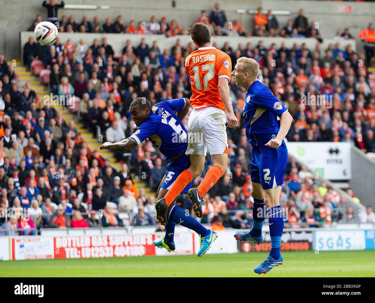 Blackpool's Chris Basham scores with this header against Leicester City ...
