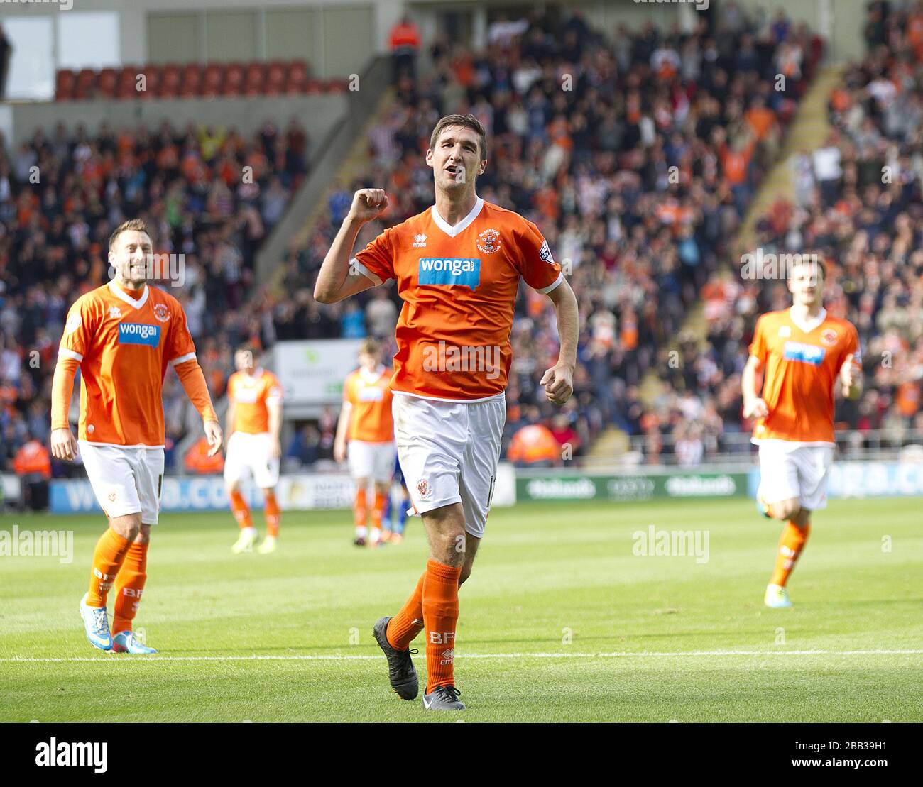 Blackpool's Chris Basham celebrates scoring against Leicester City ...