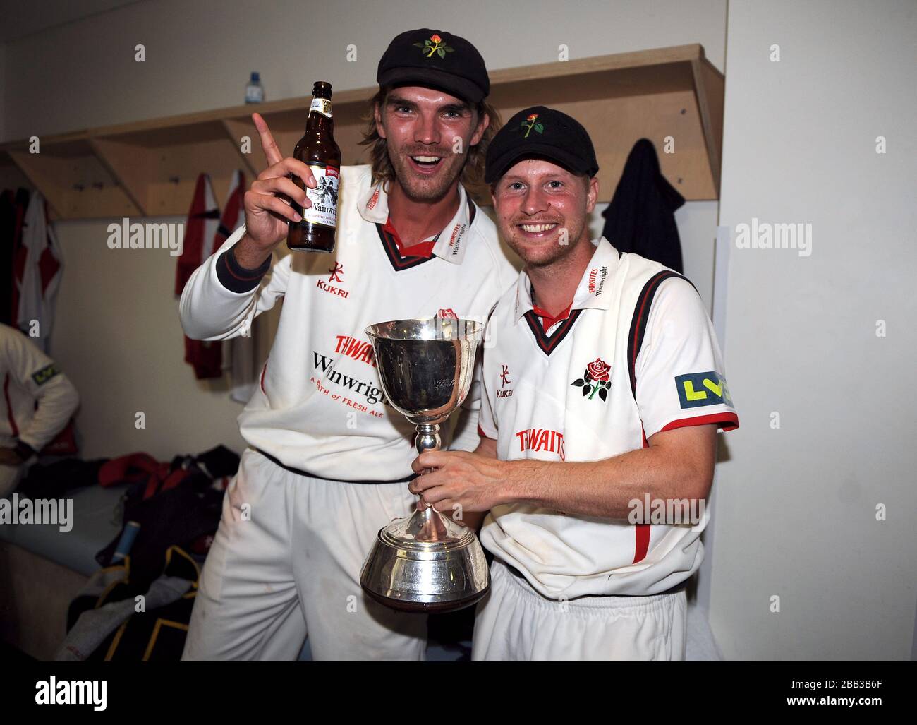 Lancashire's Karl Brown (right) and Oliver Newby celebrate Stock Photo ...
