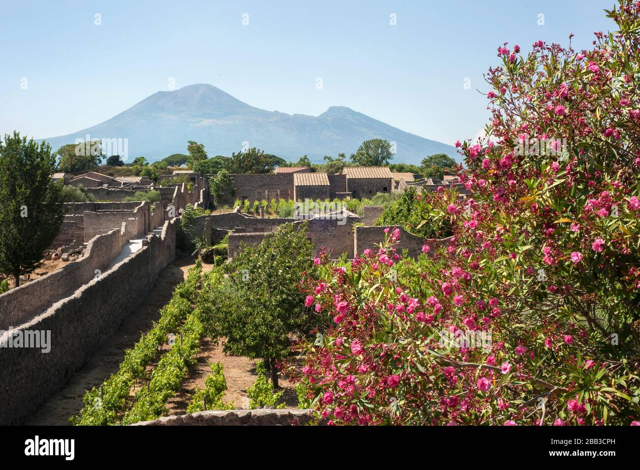 View of Mount Vesuvius from the ancient town of Pompeii, Italy Stock ...