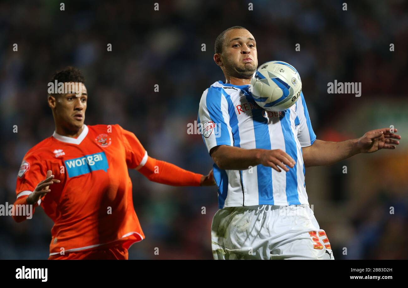 Huddersfield Town's Joel Lynch and Blackpool's Paul Ince Stock Photo ...