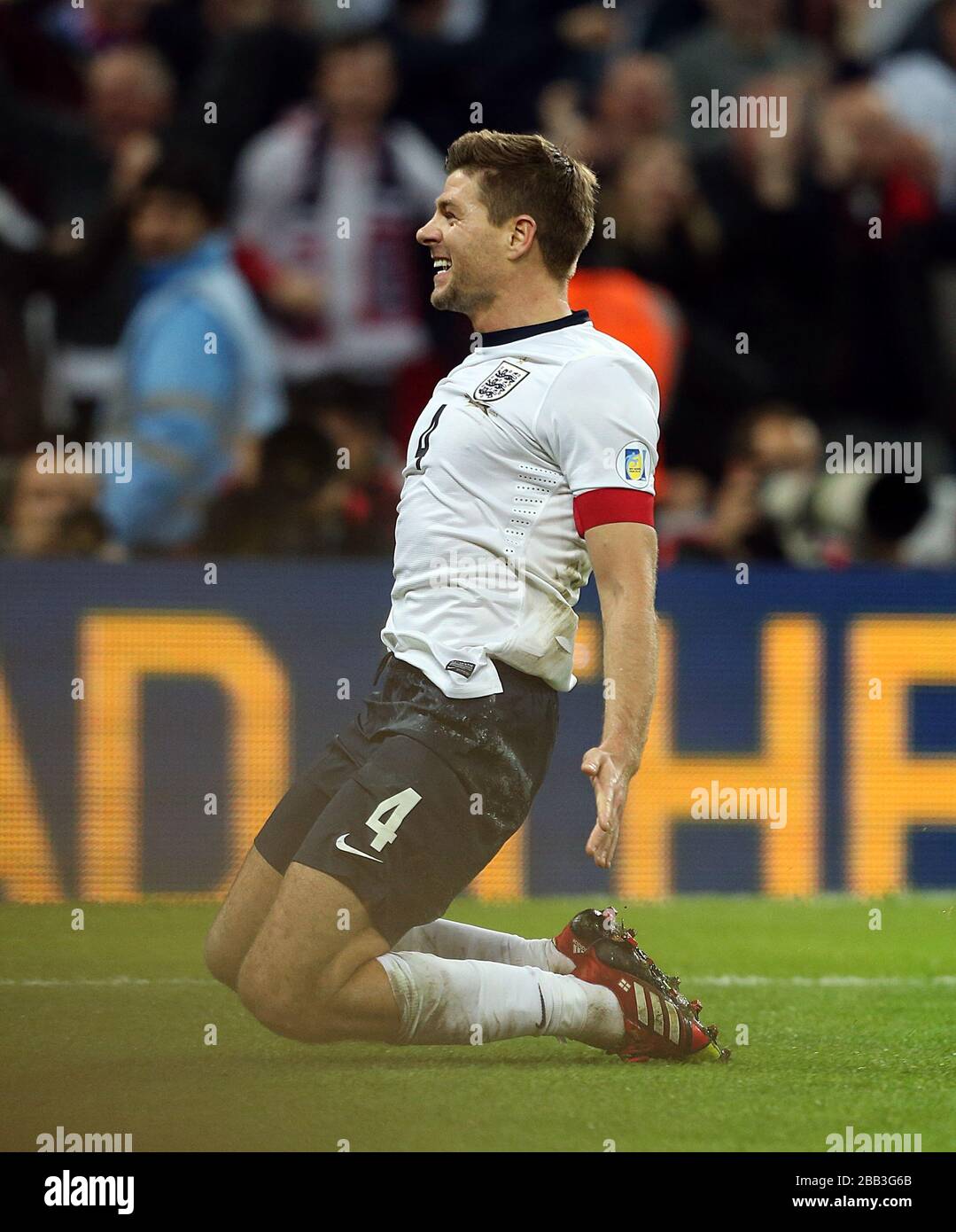 England's Steven Gerrard celebrates scoring his side's second goal ...