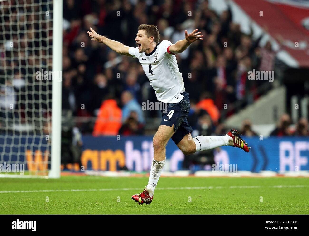 England's Steven Gerrard celebrates scoring his side's second goal ...