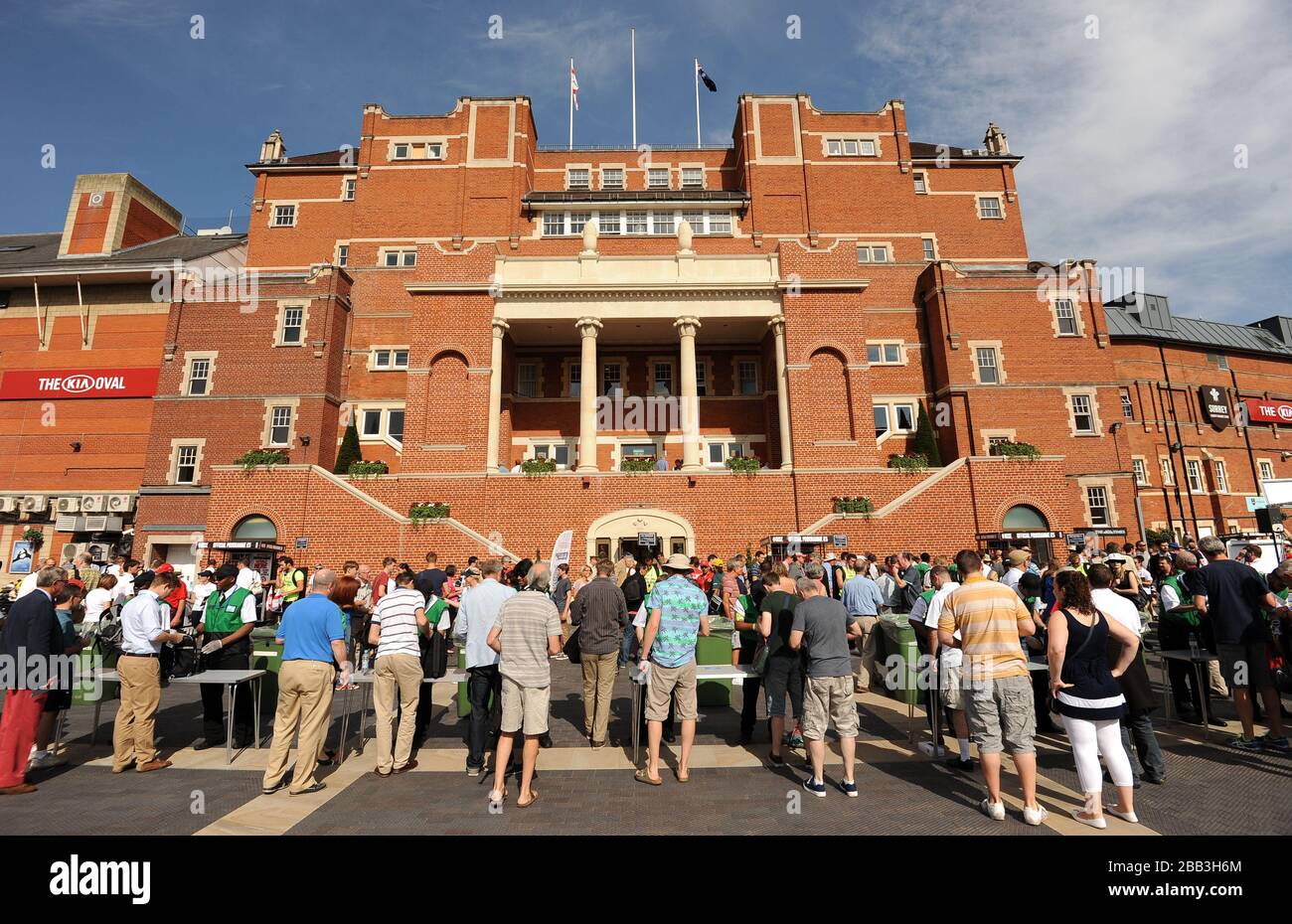 Spectators make their way inside the Kia Oval towards the new Pavillion ...