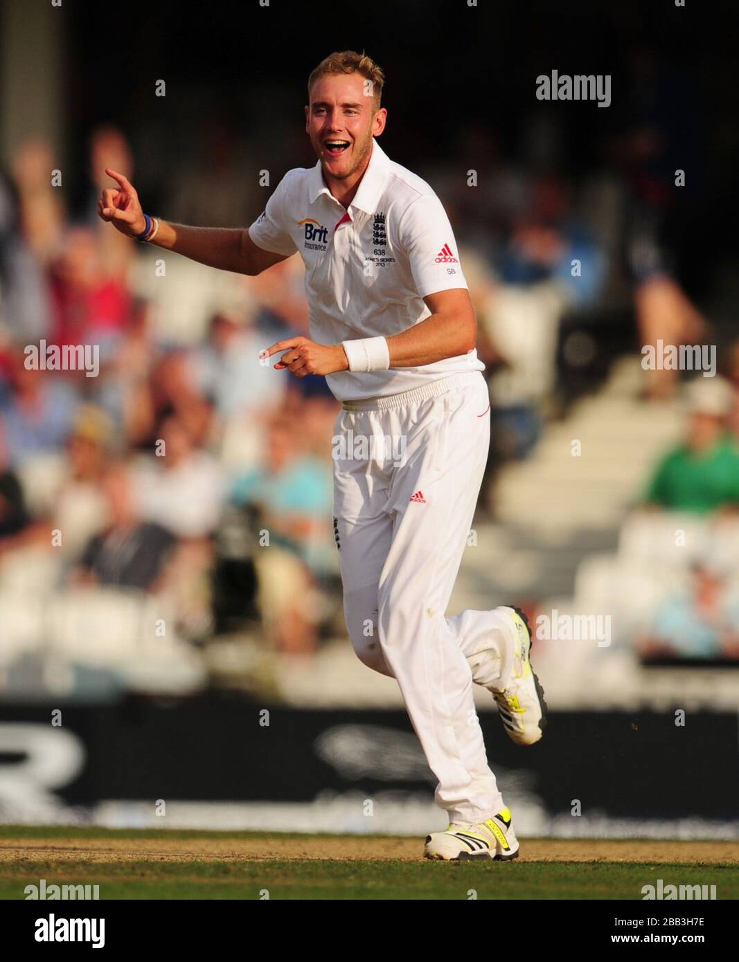 England's Stuart Broad celebrates taking the wicket of Australia's ...