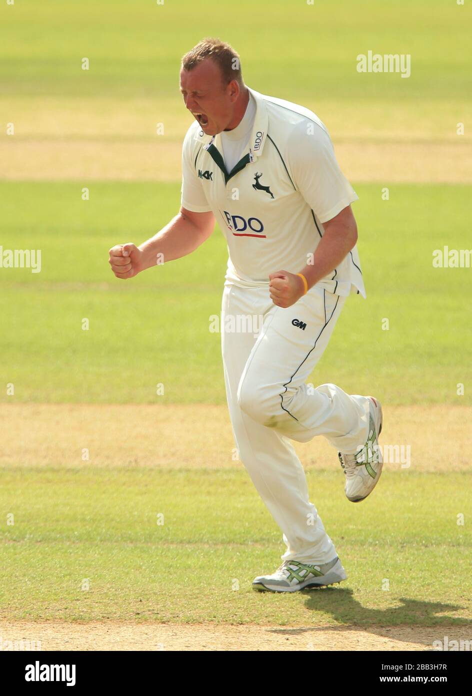 Nottinghamshire's Luke Fletcher celebrates the wicket of Yorkshire's ...