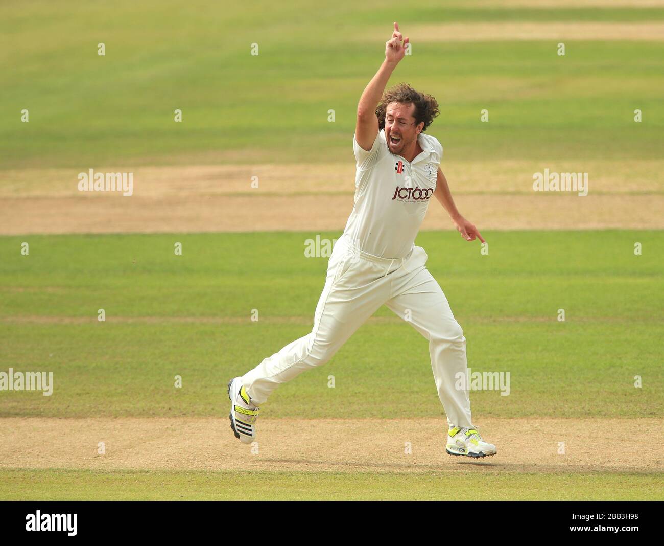 Yorkshire's Ryan Sidebottom celebrates taking the wicket of ...