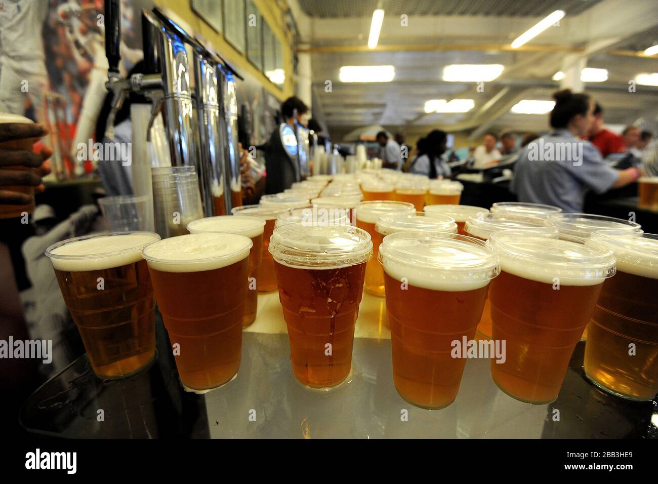 Beer is poured ready to be served to cricket fans at the Kia Oval Stock ...