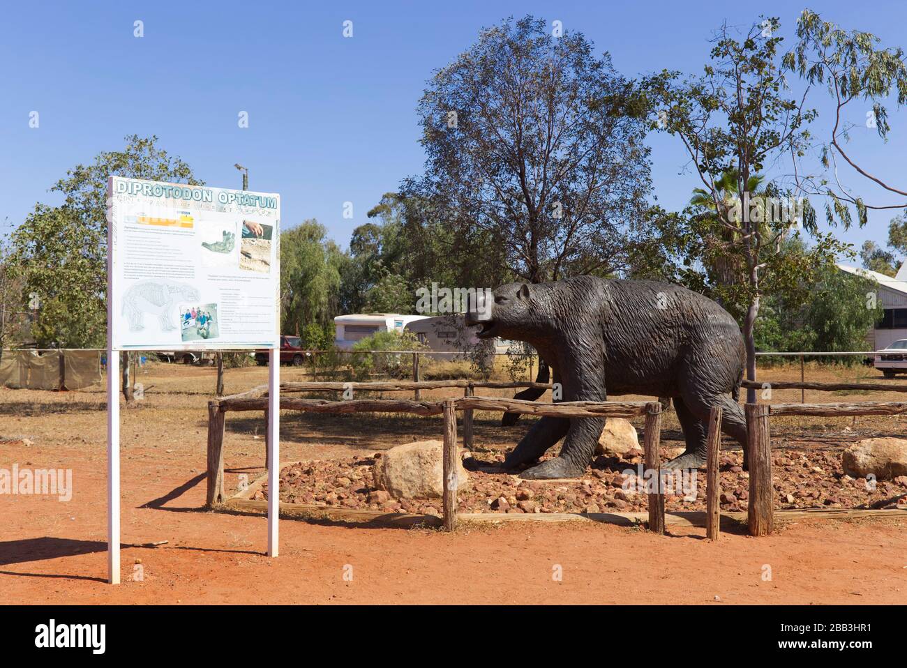A life-size Diprotodon statue greets visitors to Eulo on the Paroo ...