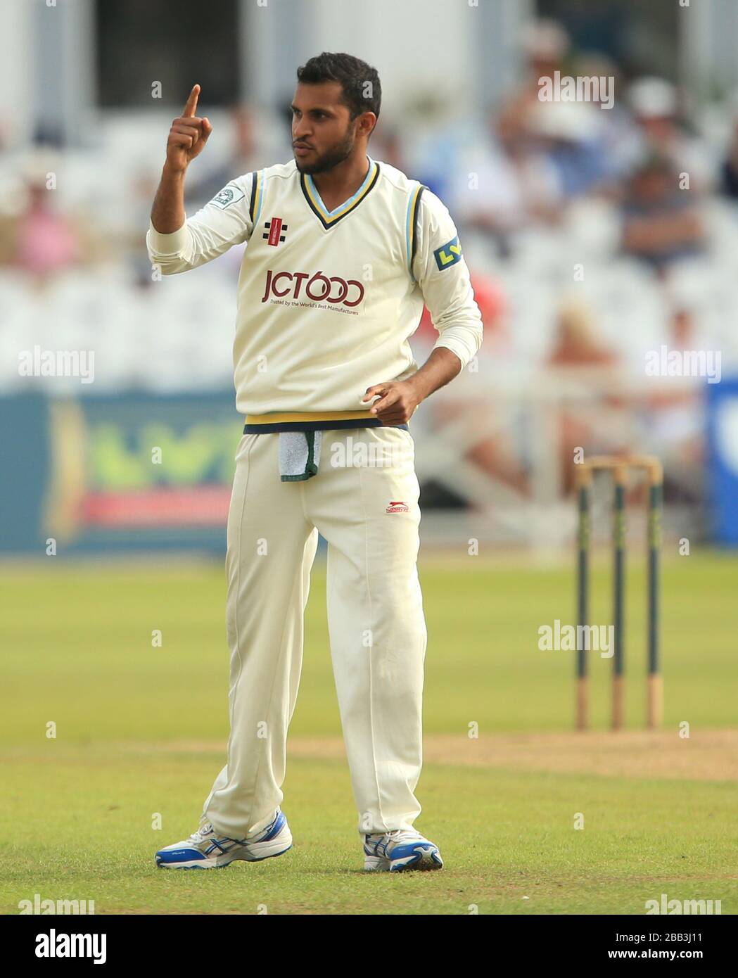 Yorkshire's Adil Rashid celebrates the wicket of Nottinghamshire's ...