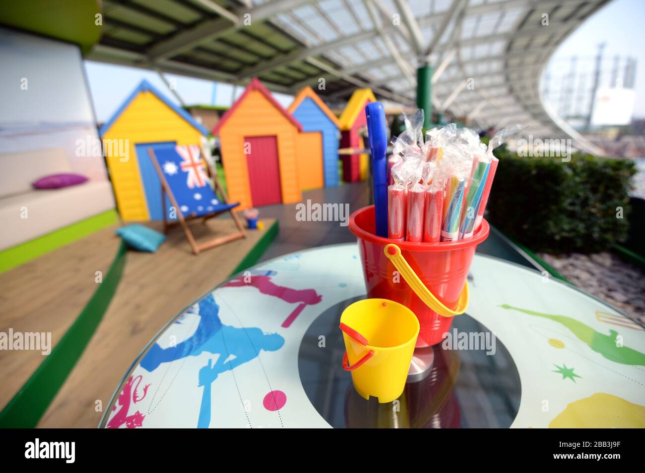 A beach themed display on the Corinthian Roof Terrace at the Kia Oval ...