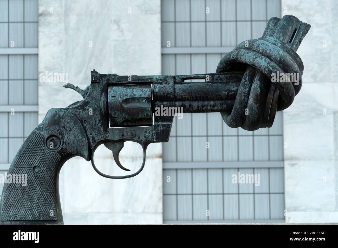 NEW YORK, USA - MAY 25 2018 - knot gun sculpture no war United Nations ...