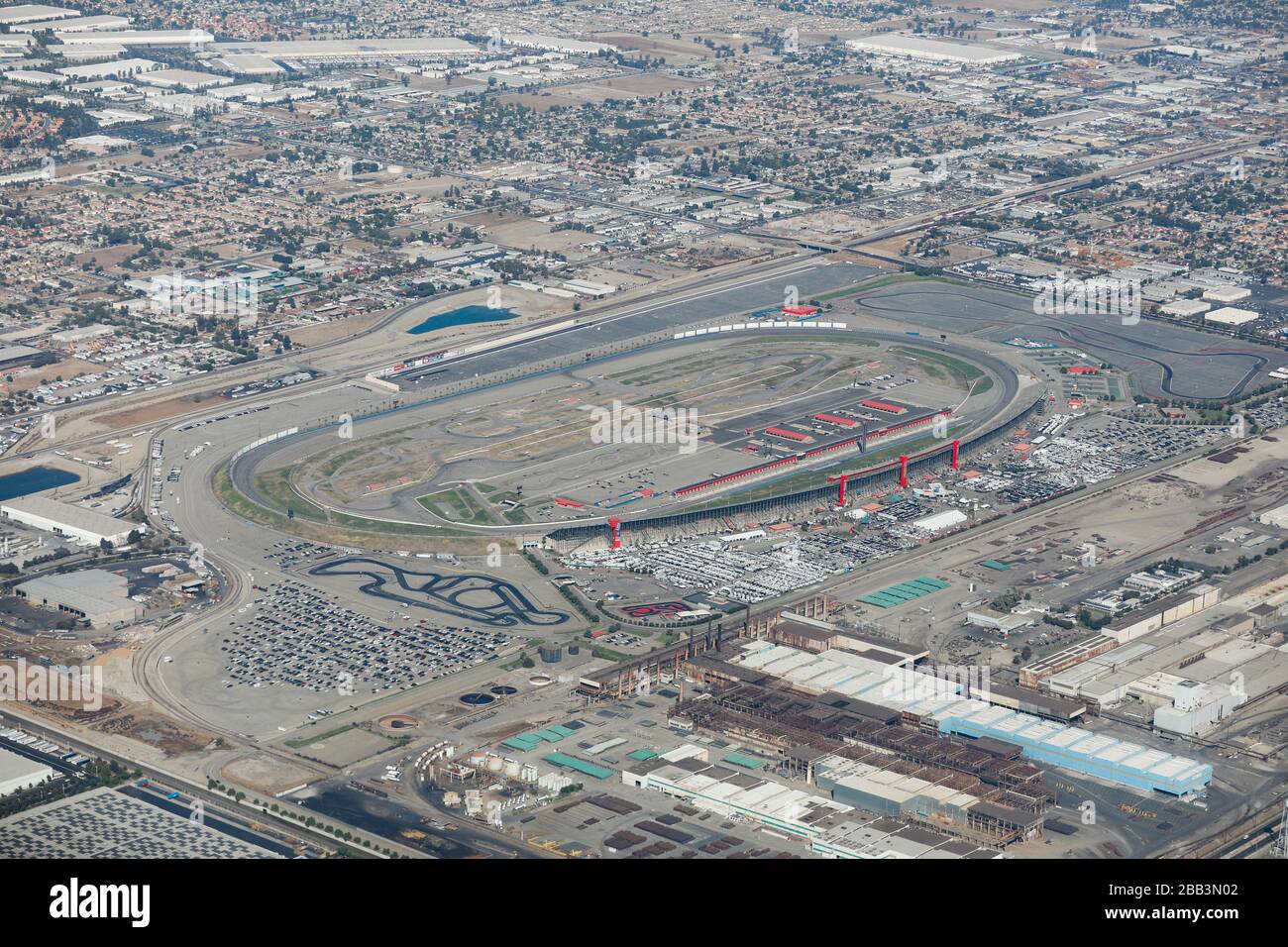 General overall aerial view of the Auto Club Speedway during a flight ...