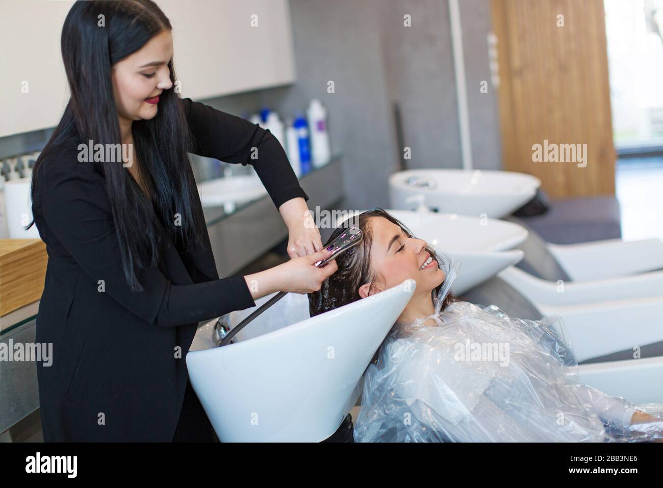 Hairdresser and client at hair salon Stock Photo - Alamy