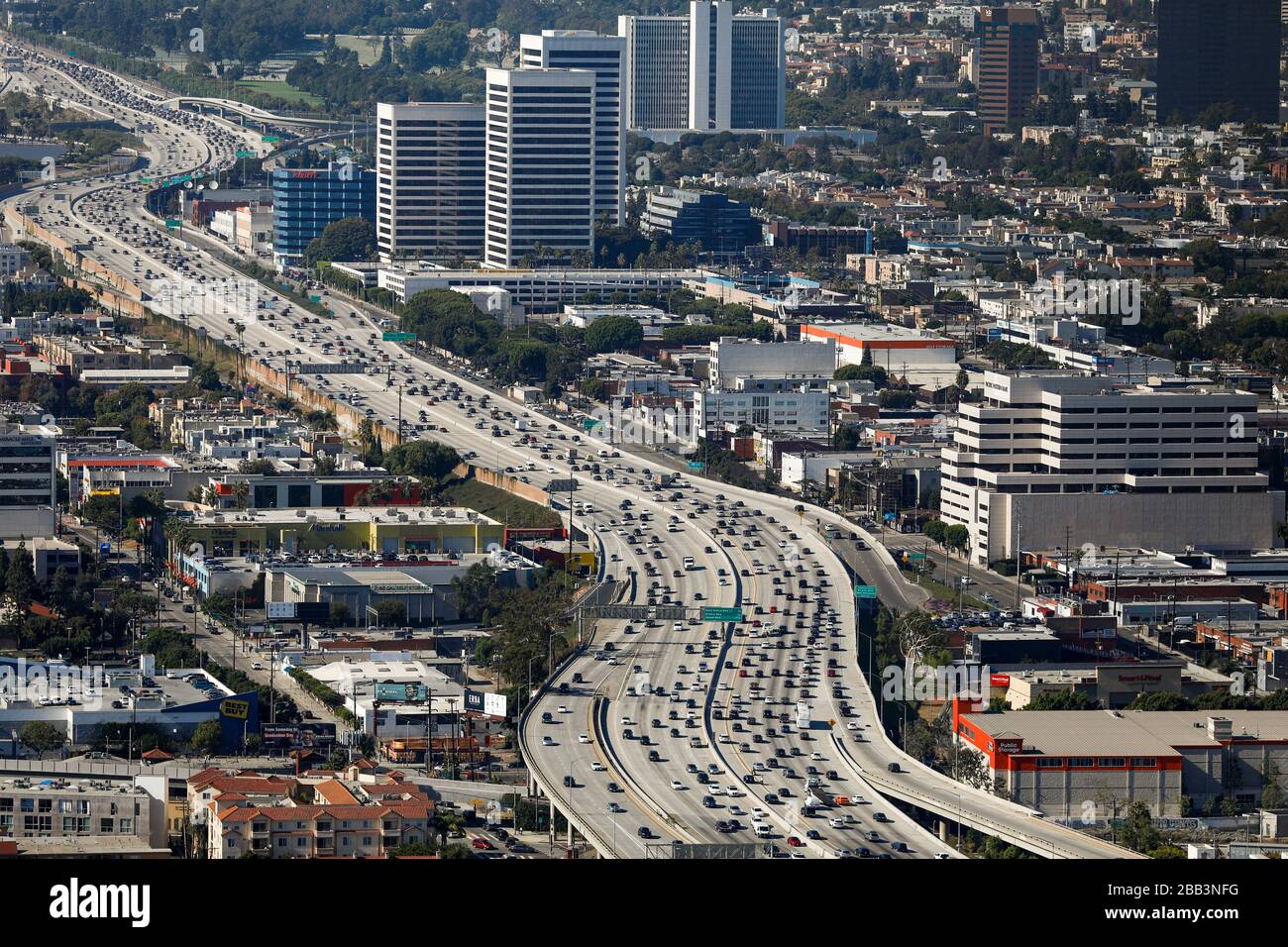 General overall aerial view of the 405 freeway during a flight around ...