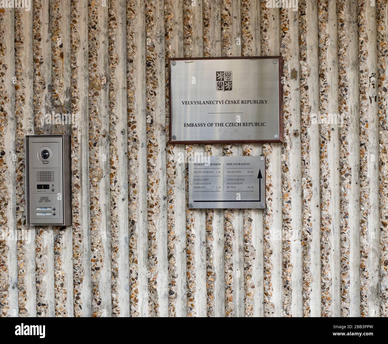 Signage detail of the Czech Republic Embassy building, 26-30 Kensington ...