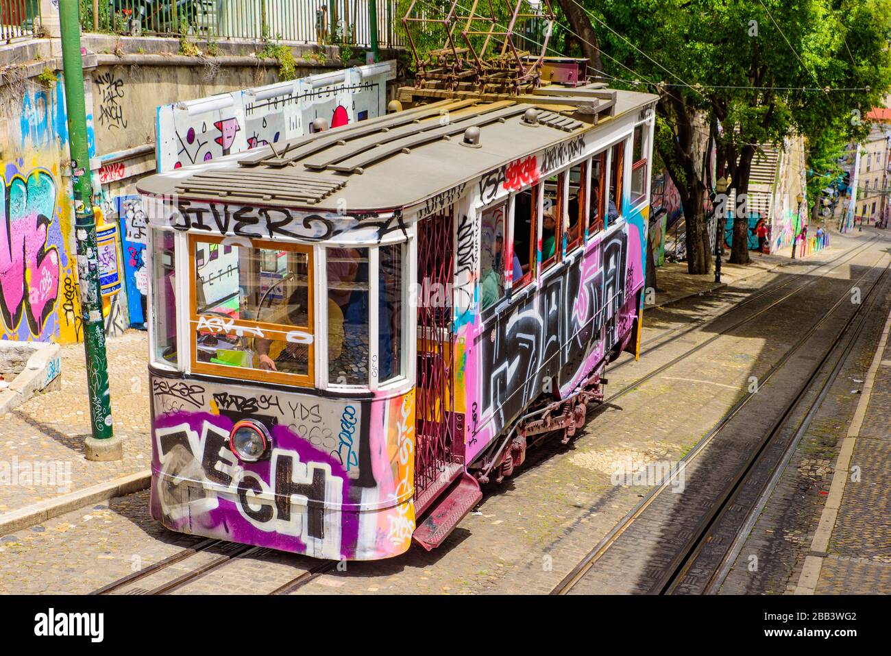 Tram running on the street in Lisbon, Portugal Stock Photo - Alamy