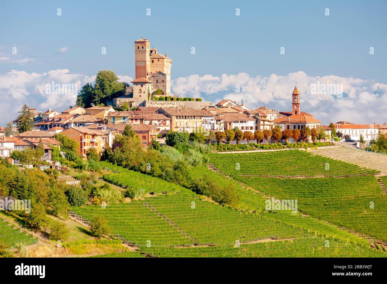 View of the village of Serralunga d`Alba and the wonderful Langa, italy ...