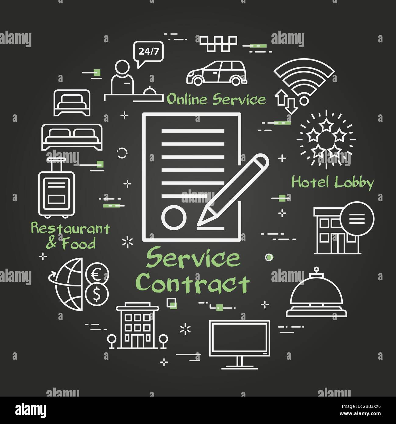 Vector black hotel service square concept - Service Contract Stock ...