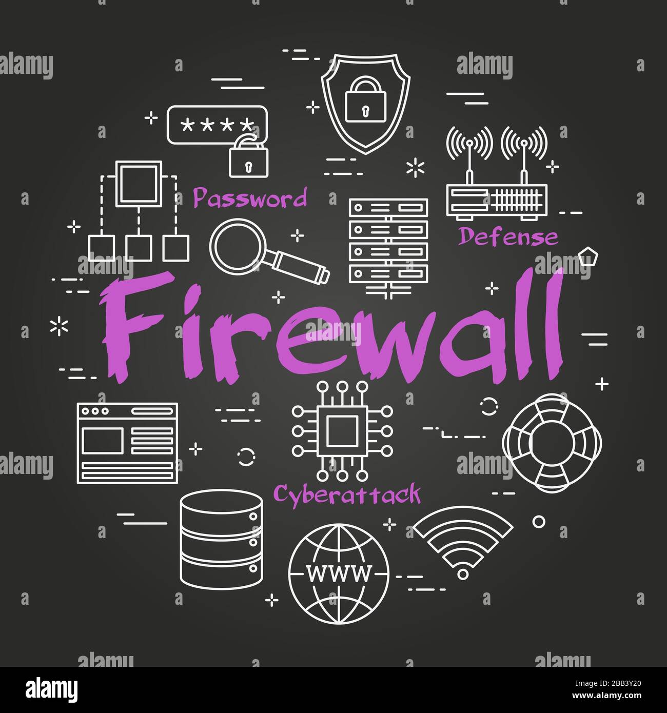 Vector black line concept of internet secure network technology as ...