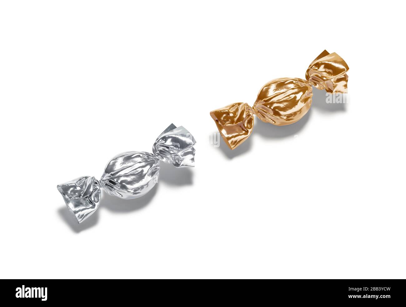 Blank silver and gold hard candy foil wrapper mockup, isolated Stock ...
