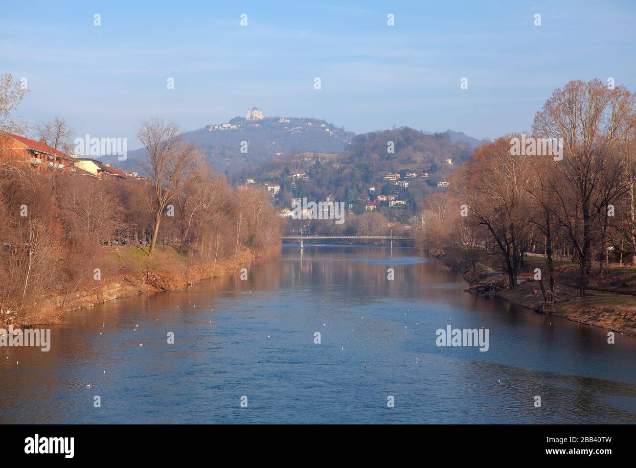Basilica of Superga on the hill in Turin , Scenery of river Po Stock ...