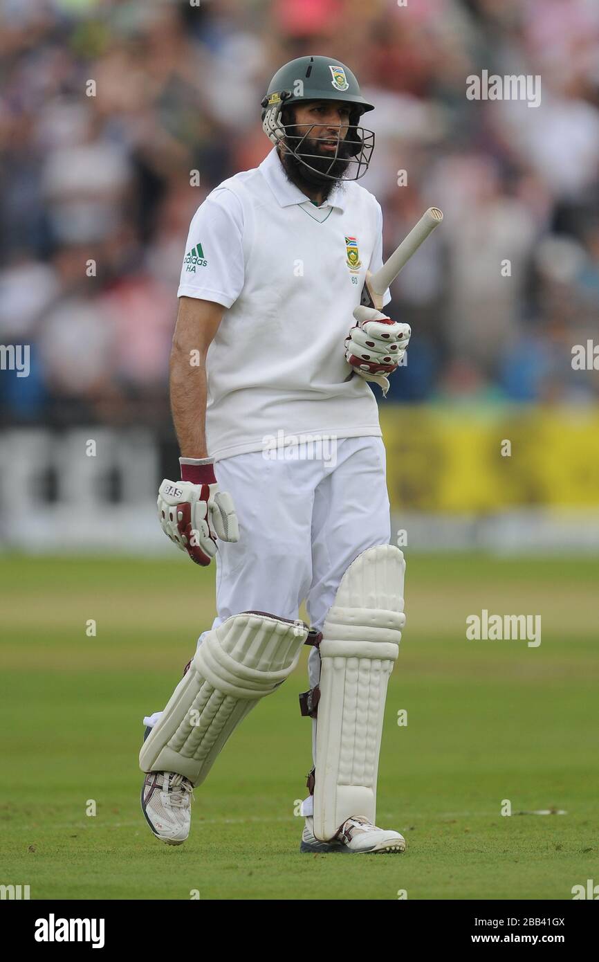South Africa's Hashim Amla leaves the field after being run out Stock ...