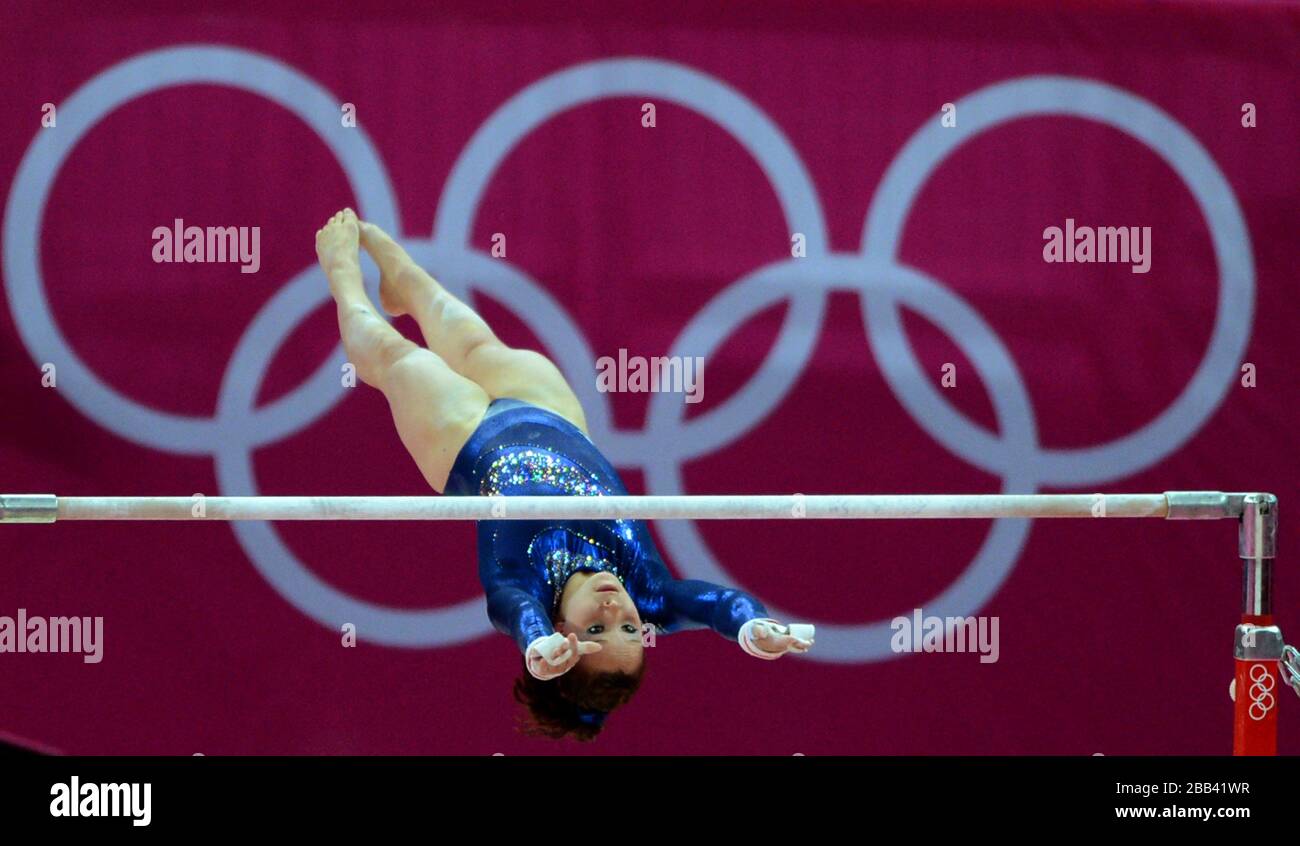 Great Britain's Rebecca Tunney competes on the uneven bars during the ...
