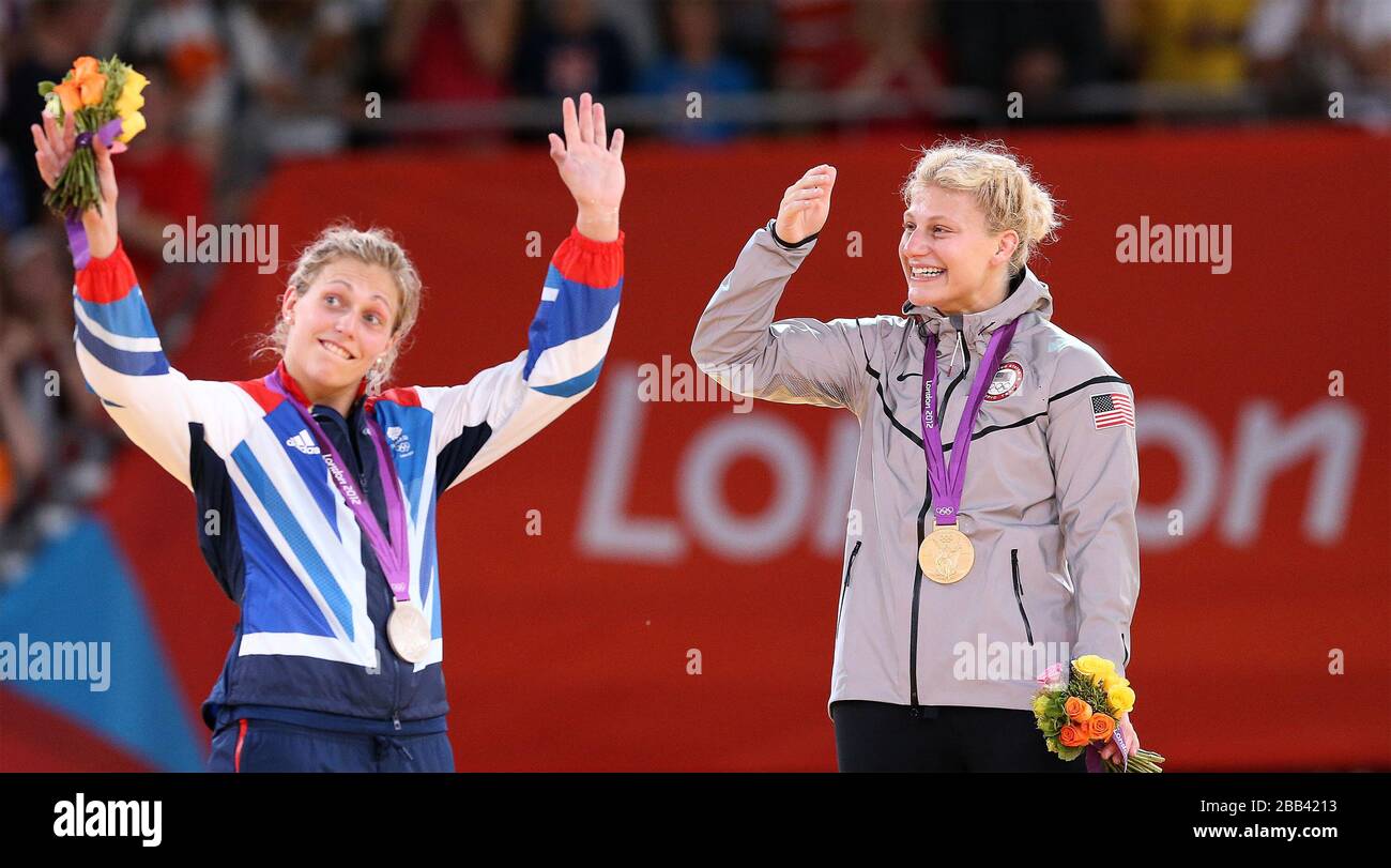 Great Britain's Judo player Gemma Gibbons (left) with her silver medal ...