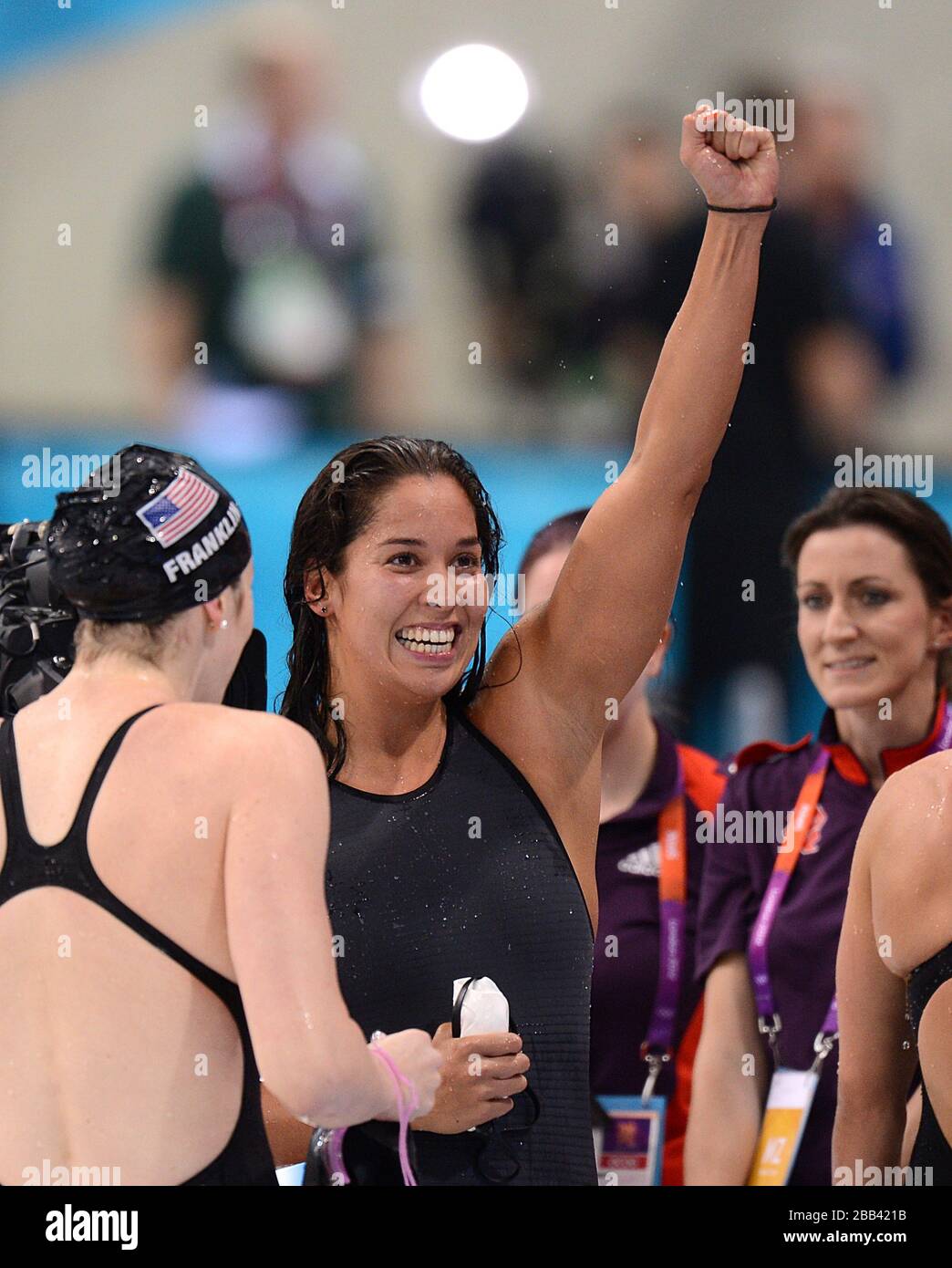 Netherlands' Ranomi Kromowidjojo (centre) celebrates after winning the ...