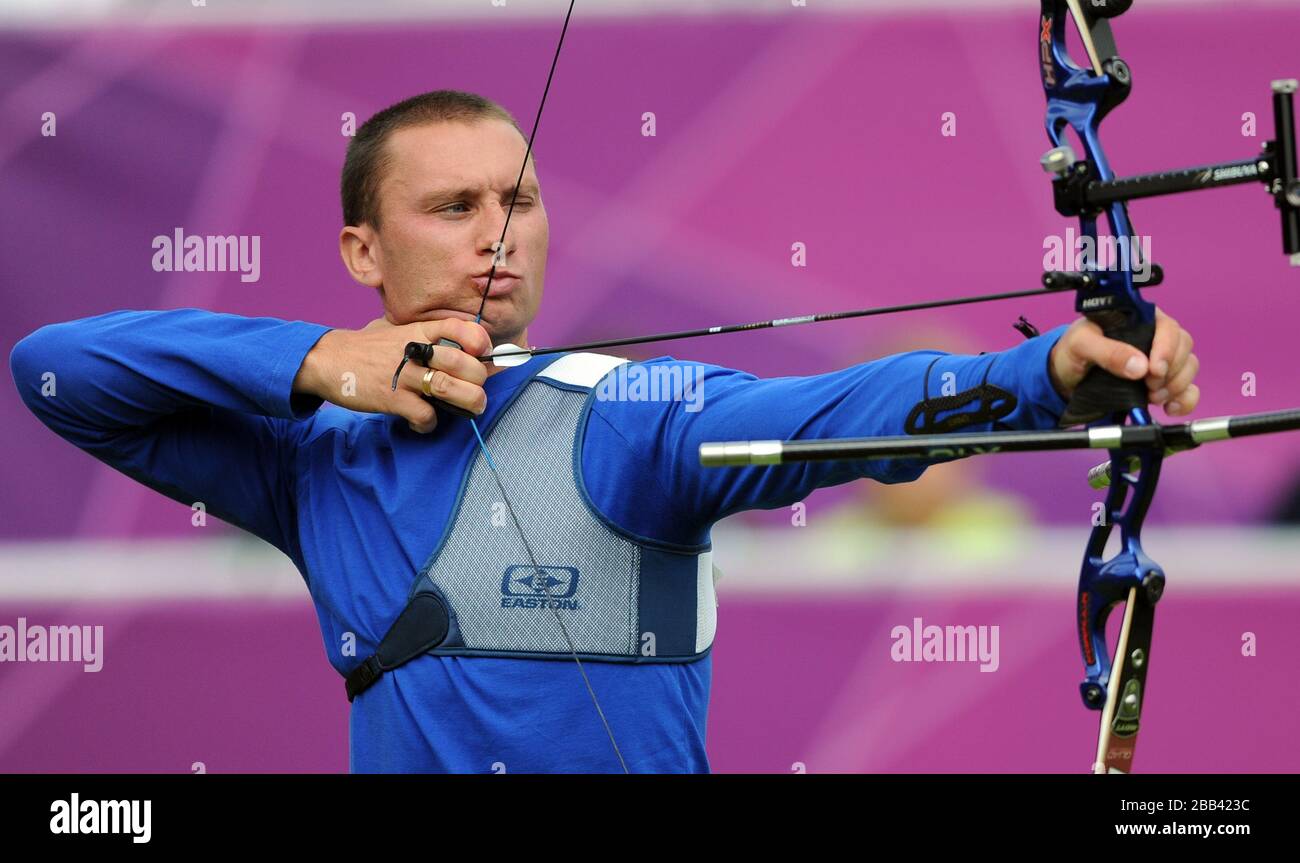 Ukraine's Viktor Ruban competes during the Men's Archery eliminations ...