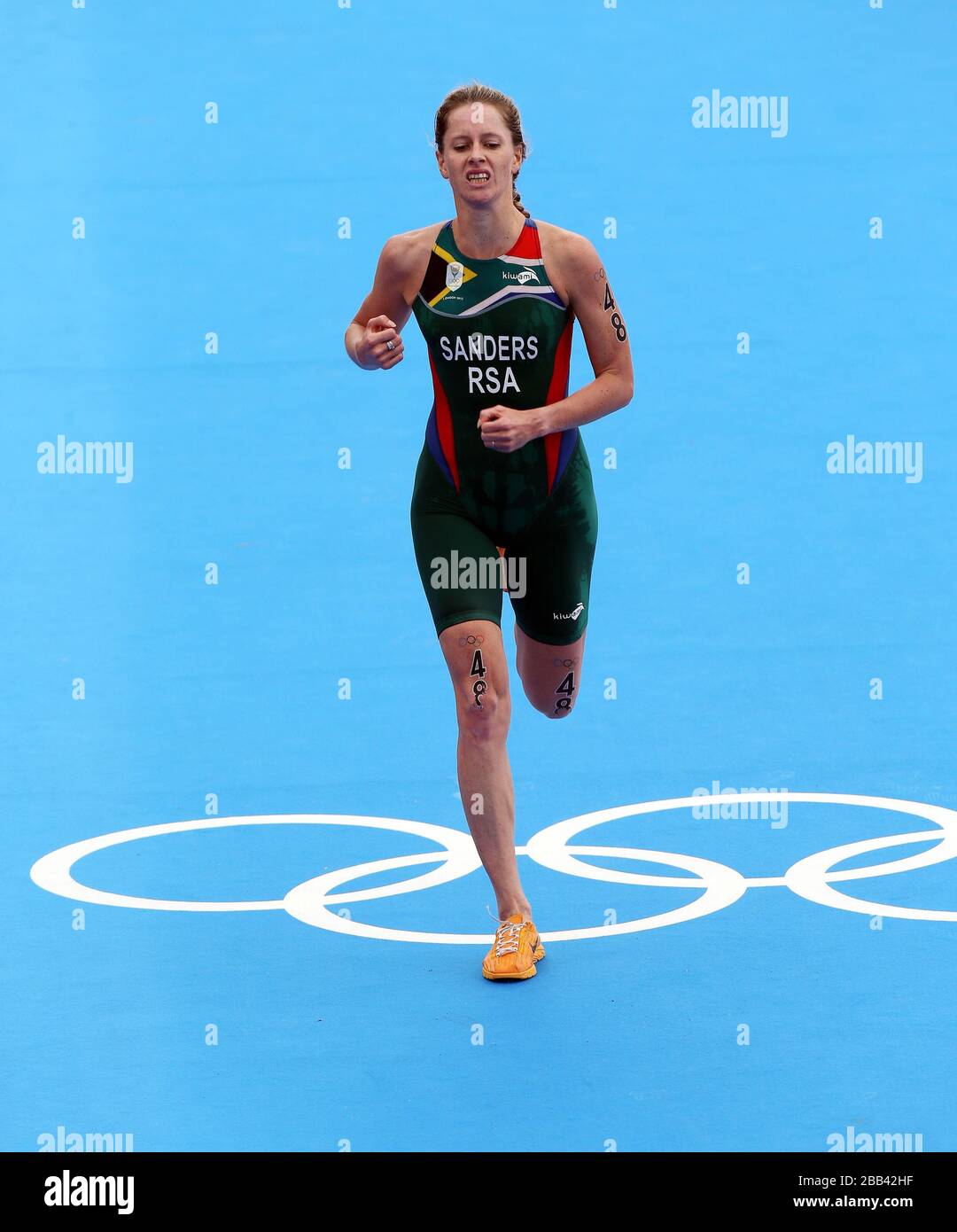 South Africa's Gillian Sanders during the running stage of the Women's ...