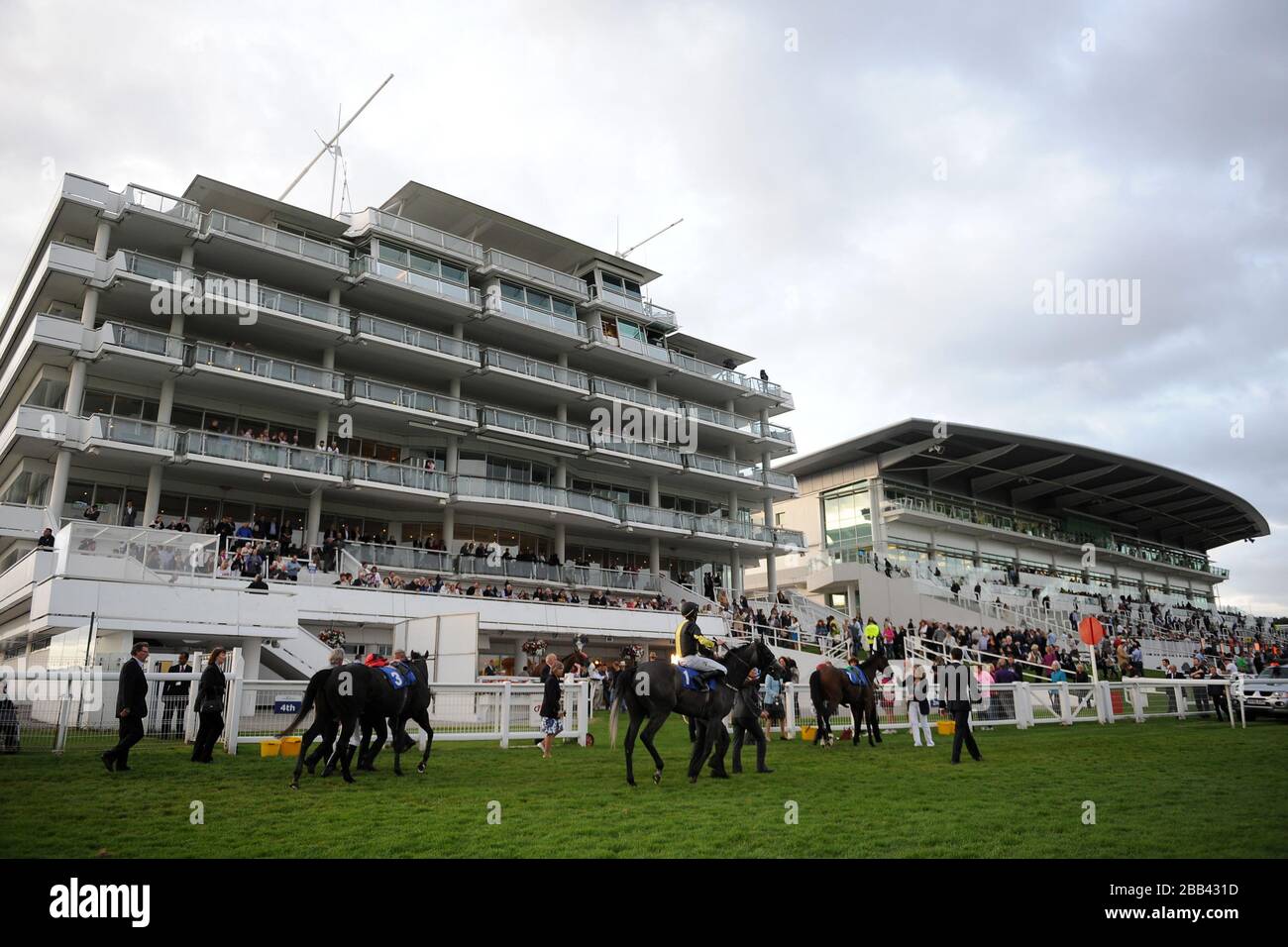 A general view of the grandstand at Epsom Downs Racecourse Stock Photo ...