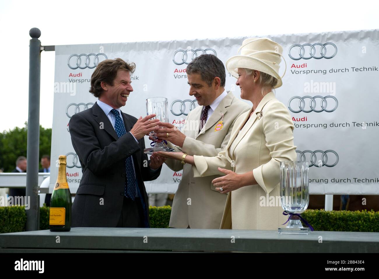Lady March (r) and Rowan Atkinson (c) hand out prizes for the winners ...