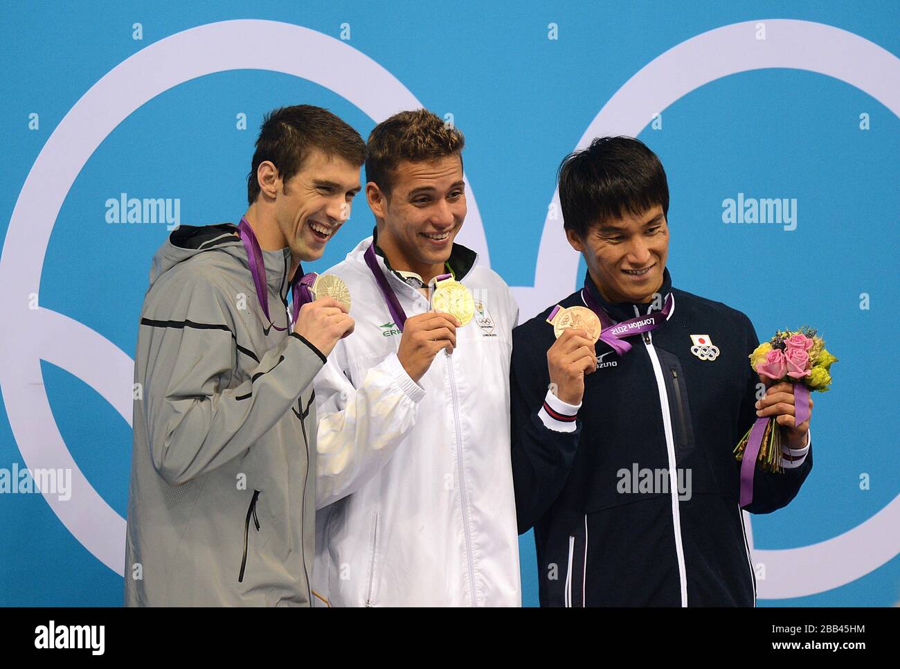 Gold Medalist South Africa's Chad le Clos (centre), Silver Medalist USA ...