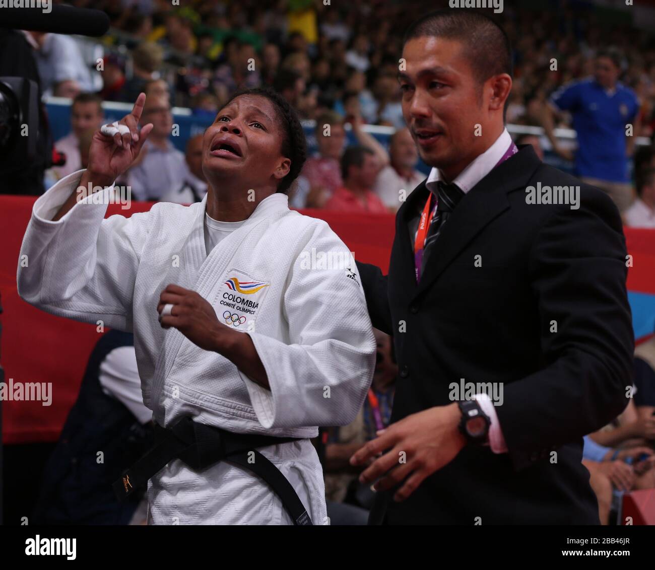 Colombia's Judo Player Yuri Alvear (left) celebrates her Bronze Medal ...