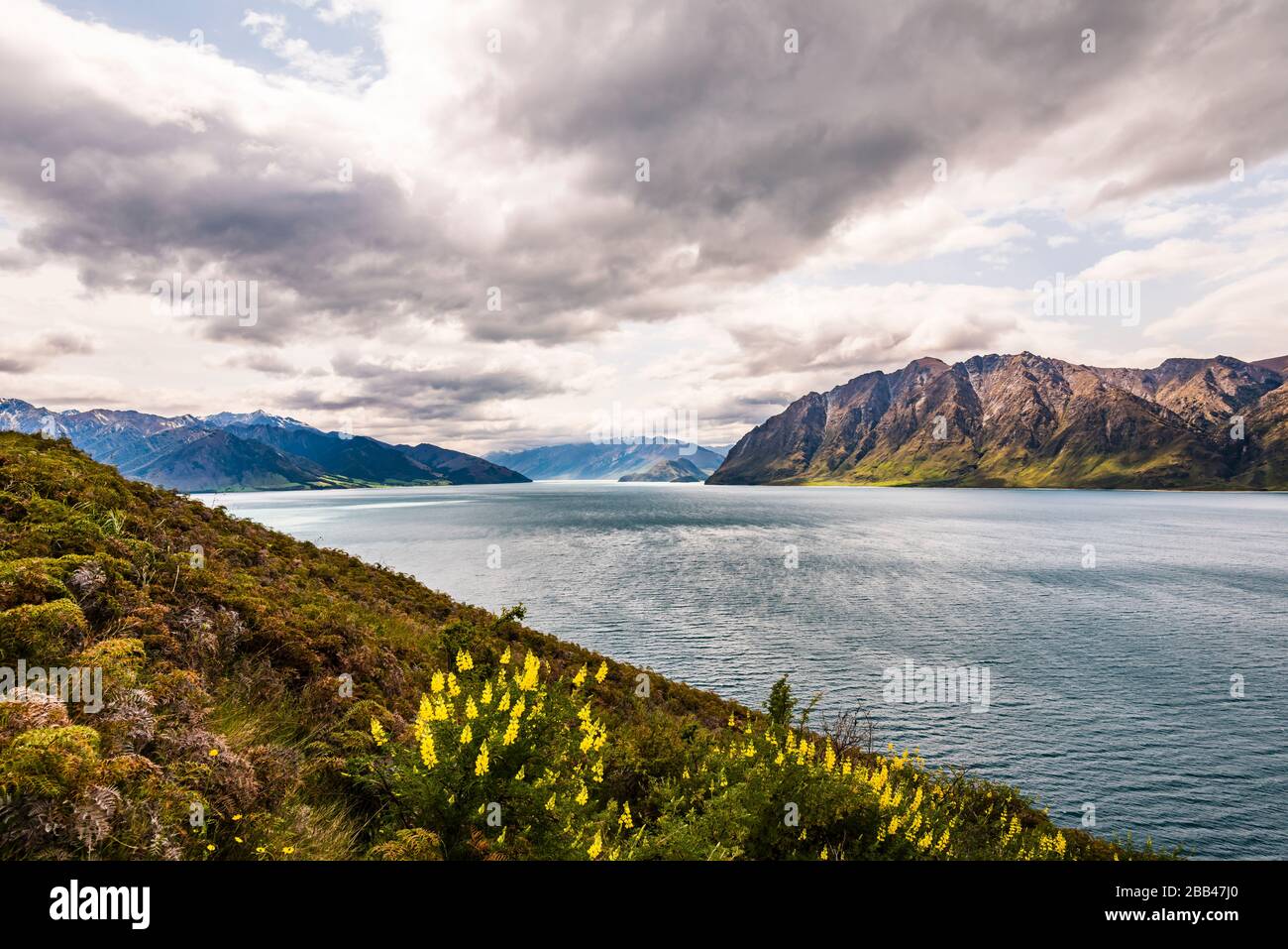 View looking down Lake Hawea, Otago, New Zealand Stock Photo - Alamy