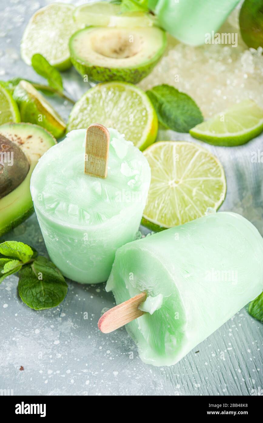 Homemade avocado popsicle. Vegan non-dairy ice cream. Avocado,lime and ...