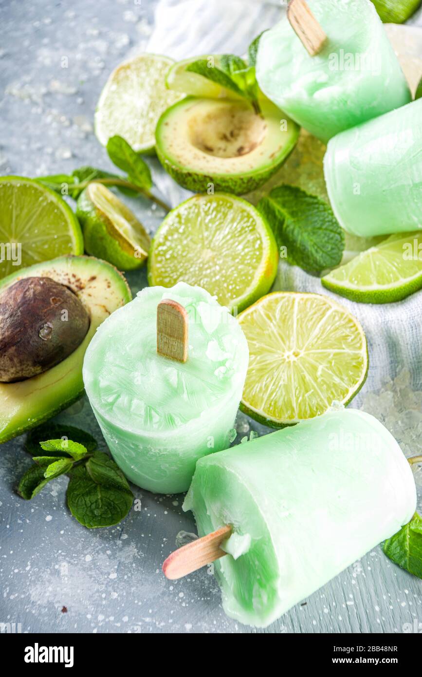 Homemade avocado popsicle. Vegan non-dairy ice cream. Avocado,lime and ...