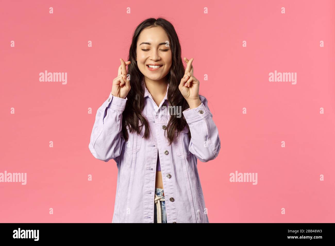 Hope my wish come true. Portrait of hopeful enthusiastic, attractive ...