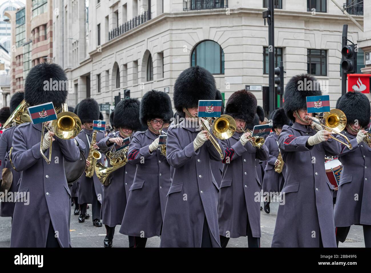 Irish Guards in a marching band at the Lord Mayor of London Parade ...